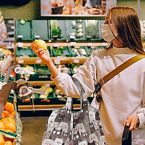 Harlang Heavy Duty Reusable Grocery Shopping Bag, Replace Paper and Plastic Bags Large, Strong, Waterproof, 50lbs Washable Recycle Bags Animal Pattern, 12 Pack w 1 Storage Bag