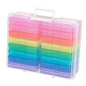 Rainbow Plastic Photo & Craft Keeper Box by Simply Tidy - Acid Free Container Includes 16 Cases and Holds Up to 1,600 Photos - Bulk 8 Pack