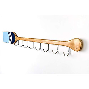 Coat Rack Wall Mount with 8 Hooks on Boat Paddle. Fun, Nautical Themed Clothes Hanger. Makes a Great Gift. Fully Assembled. Mount on Wall or Door in Mudroom, Entryway, Bathroom, Bedroom. Color: Navy