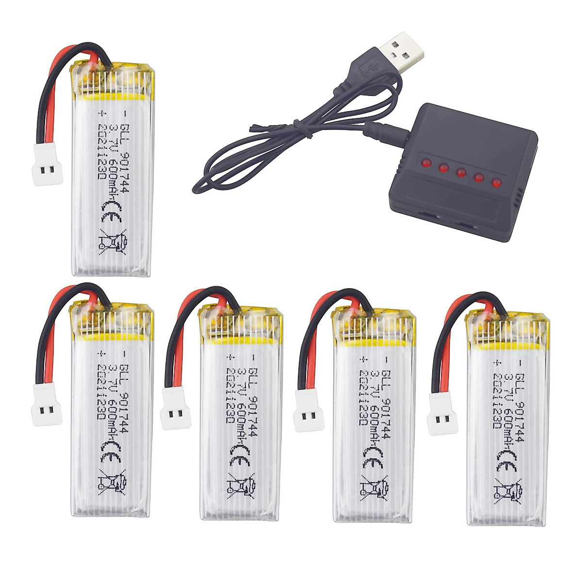 sea jump Accessories 5PCS 3.7V 600mah Lithium Battery with 5in1 Charger for SYMA X600W X700 X700W Aerial Photography Quadcopter Accessories Remote Control Drone Lithium Battery