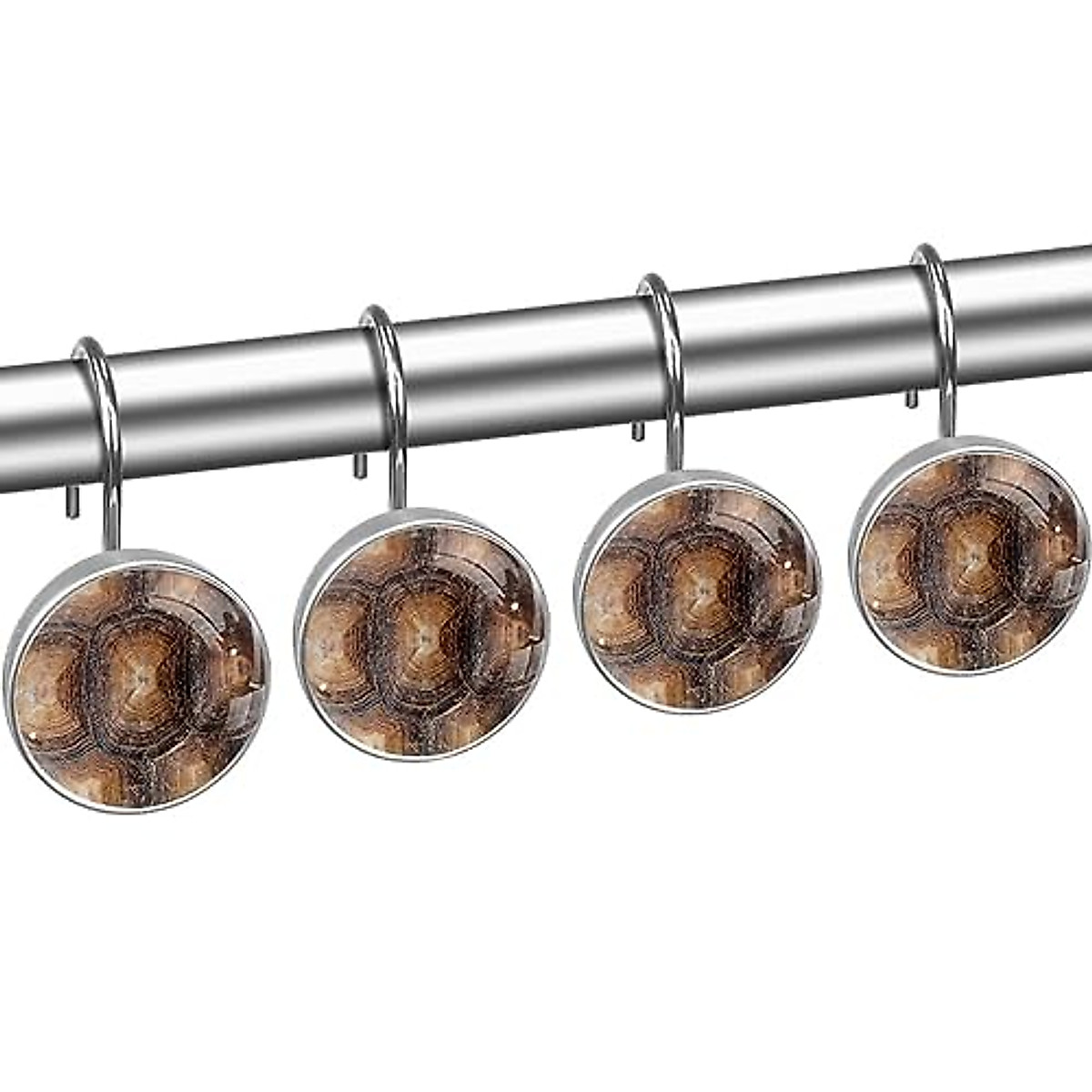 Texture of Turtle Carapace Shower Curtain Decorative Hooks Rings, Crystal GlassStainless Steel Round Shower Curtain Rings and Hooks for Bathroom Shower Rods Curtains 12 pcs
