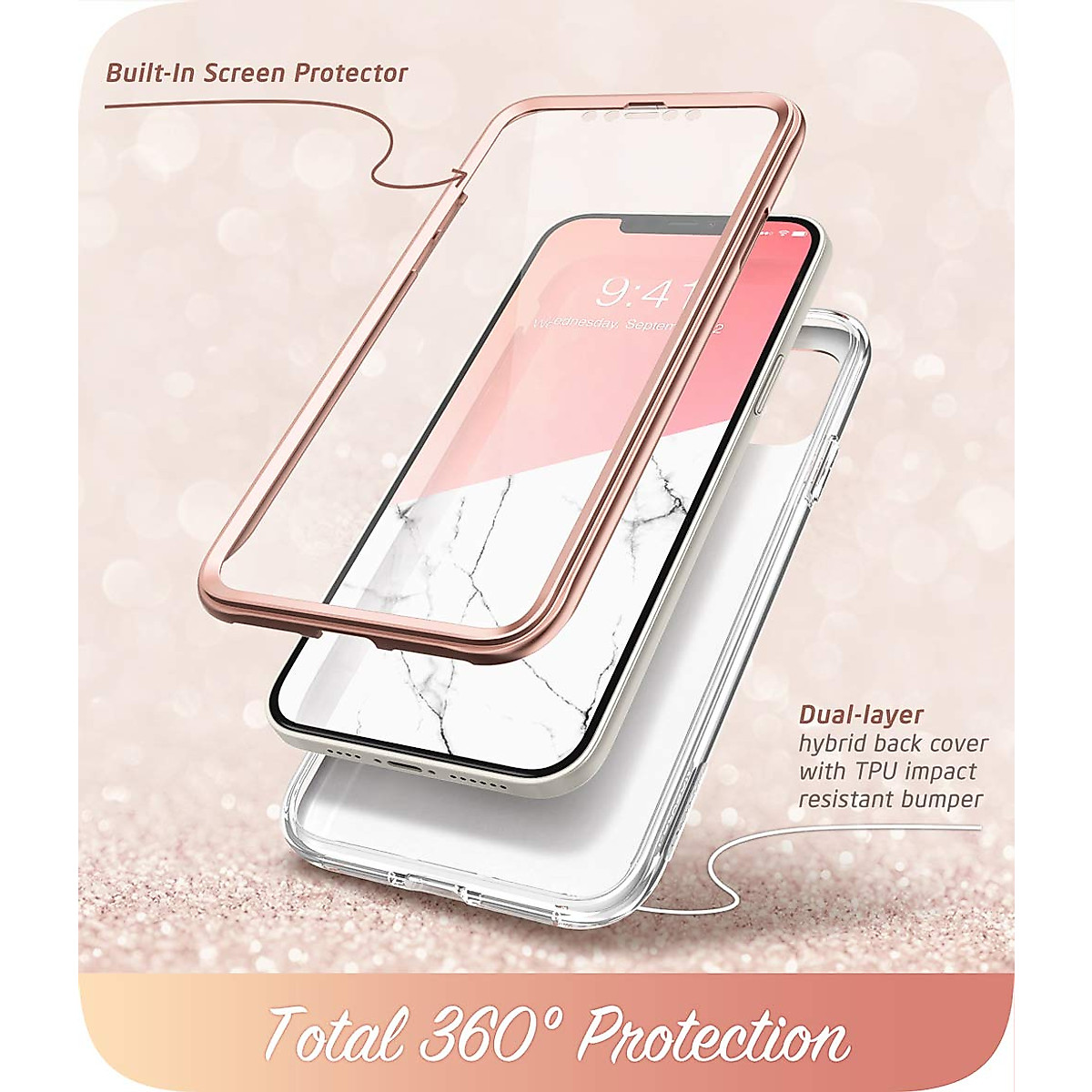 i-Blason Cosmo Series Case for iPhone 12 / iPhone 12 Pro 5G 6.1 inch (2020 Release), Slim Full-Body Stylish Protective Case with Built-in Screen Protector (Marble)