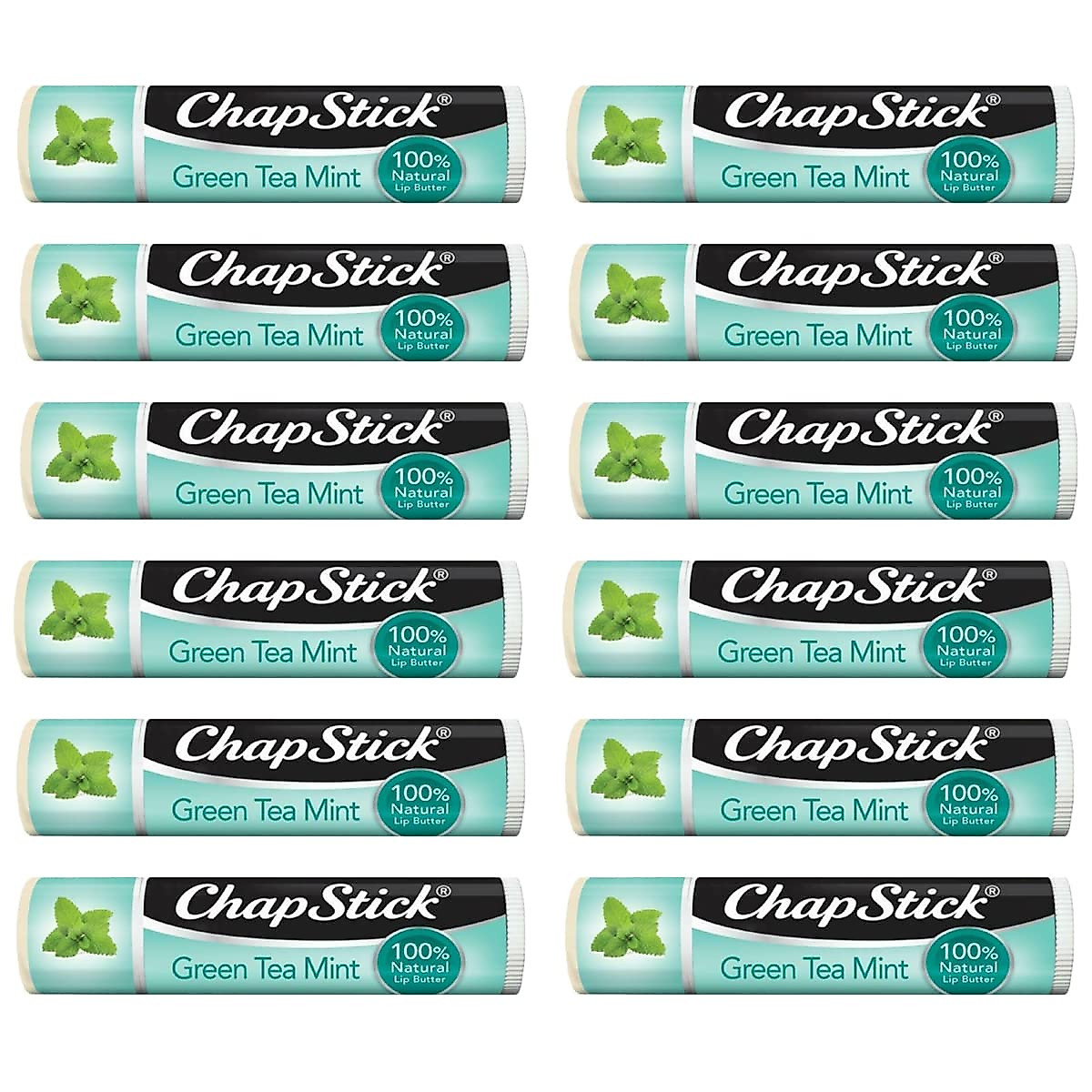 ChapStick 100% Natural Lip Butter, Green Tea Mint, 0.15 oz (Pack of 12)