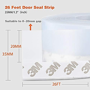 26 Feet Silicone Seal Strip,Door Weather Stripping Door Seal Strip Window Seal Silicone Sealing Tape for Door Draft Stopper Adhesive Tape for Doors Windows and Shower Glass Gaps (Transparent, 35MM)