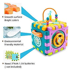 nicknack Activity Cube Baby Toys, 6 in 1 Multi-Purpose Learning Cube with Music,Activity Center Shape Sorter Toy Gift for 18M+ Year Old Boy Girl Toddlers Kids