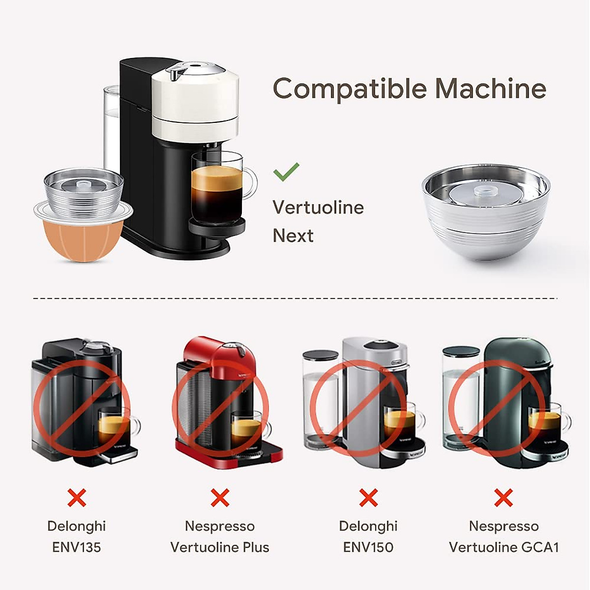 Reusable Vertuo Next Coffee Pods Holder Stainless Steel Refillable Filters Only Compatible with Nespresso VERTUO NEXT 8OZ - 3.0 Genaration