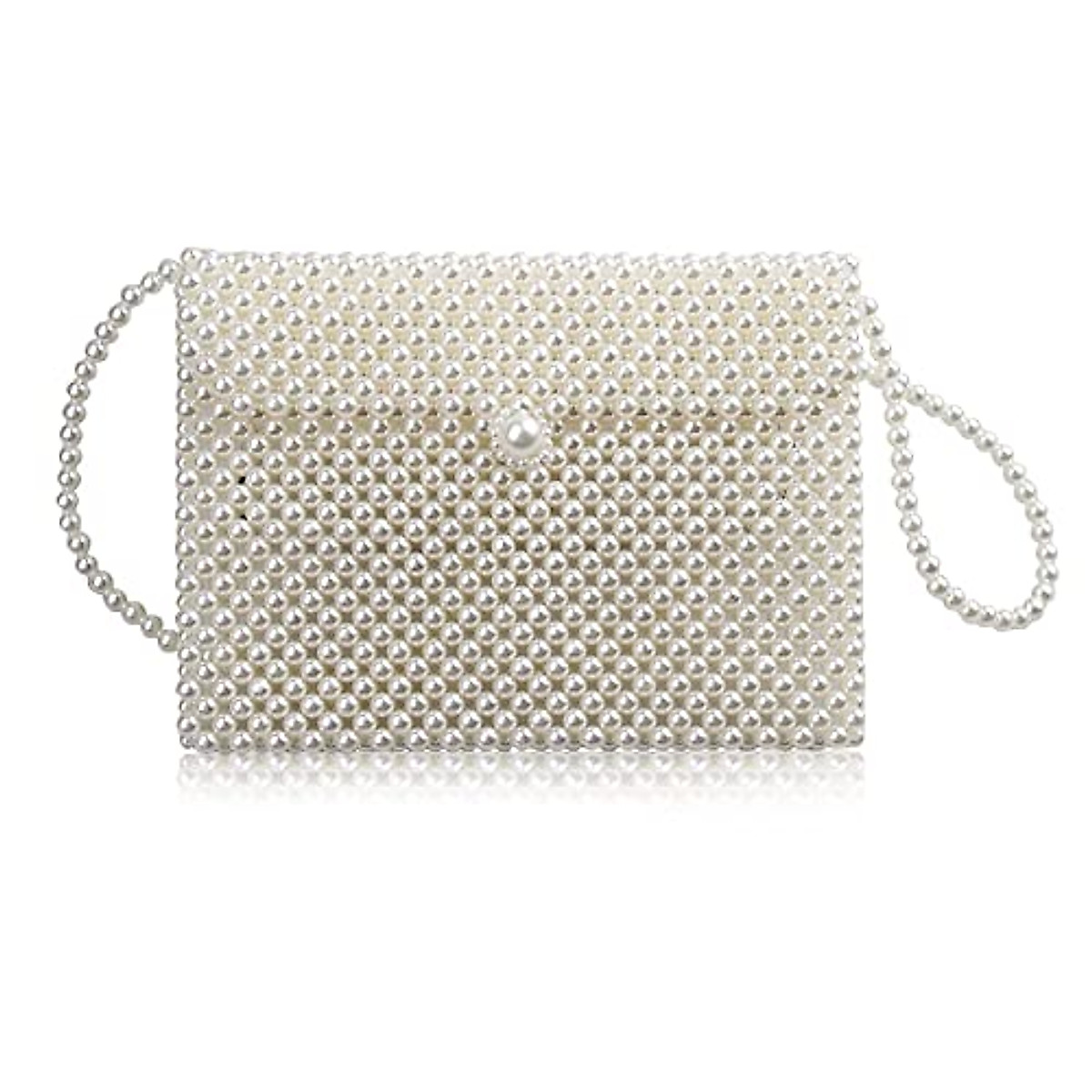Pearl Bag for Women Girls, Hogoo Luxury White Pearl Bag Chain Bag Beaded Crossbody Bag Big Rectangle Handmade Bags Shoulder Bag Clutch Purse Bag for Wedding Bridal Shower Dinner Party Gifts
