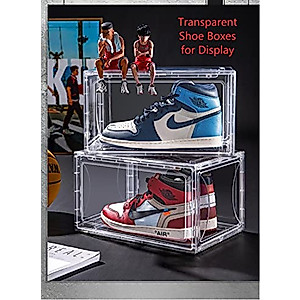 sunkey Shoe Boxes Clear Plastic Stackable Shoe Organizers with Magnetic Side Door for Men Women Sneakers Aj1 Display Large, 3 Pack