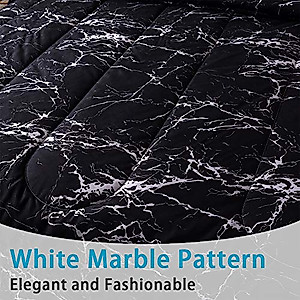Litanika Black Marble Comforter Full(79X90Inch), 3 Pieces (1 Marble Comforter+2 Pillowcases) Soft Lightweight Microfiber Comforter Bedding Set for Men and Women