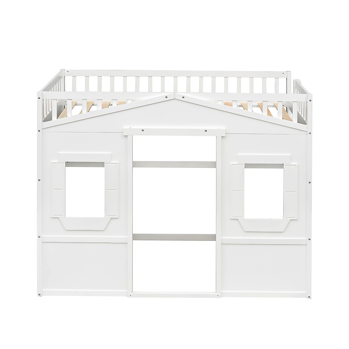 Merax Twin Size Wood Loft Bed, House Bed Frame with Ladder and Safety Guardrails for Kids, No Box Spring Needed, White