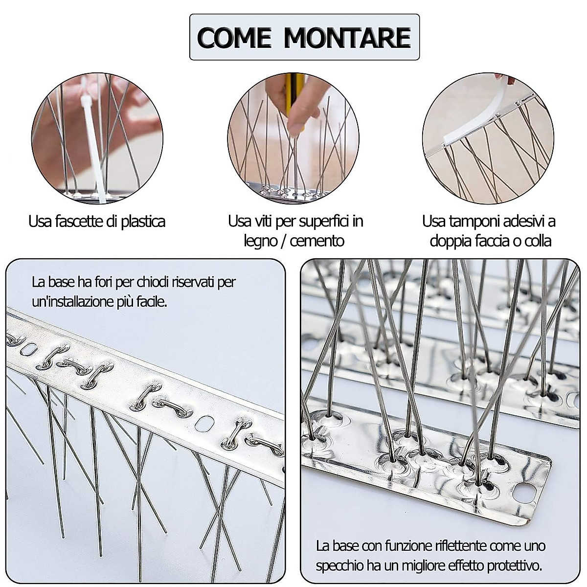 AOKKR Bird Spikes for Pigeon and Small Birds Squirrel Raccoon Cats Crow Bird Defender Spikes for Outside to Keep Birds Away, Anti Bird Stainless Steel Spikes for Railing (21.7ft)