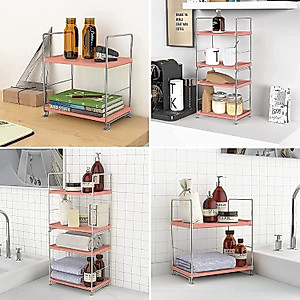 kaileyouxiangongsi Cosmetic Storage Rack for Bathroom Countertop, 2-Tier Standing Shelf for Kitchen Organizer, Stackage Perfume and Bath Collection Organizer Tray (Pink&Silver)