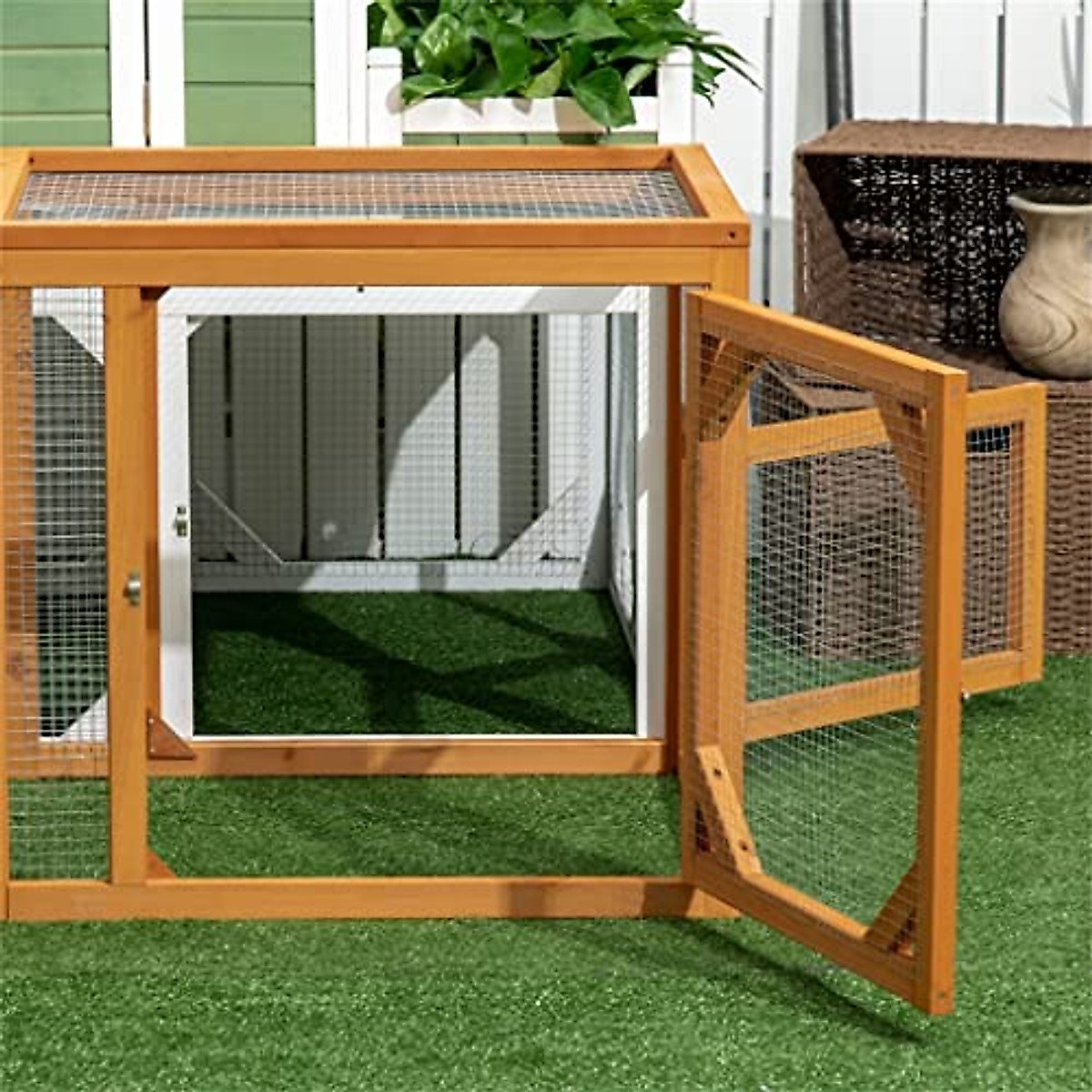 ZSEDP 55" Wooden Chicken Cages, Large Chicken Run with Combinable Design, Poultry Pen, Orange