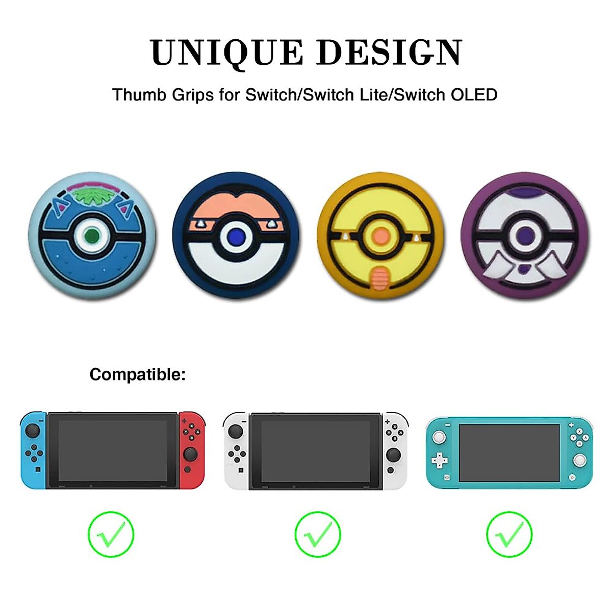 PERFECTSIGHT Switch Thumb Grips Caps, Cute Joystick Cap for Nintendo Switch/Switch Lite/Switch OLED, 4 Pcs Thumbstick Analog Stick Button Cover for NS Joycon Controller Accessories, 4 Color Ball C