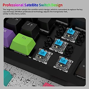 NACODEX K870T TKL Wired/Wireles RGB Mechanical Keyboard | Tenkeyless Bluetooth Keyboard with Volume Wheel Design | 10PCS Mixed Color Keycaps, Up to 3 Devices for Office Gaming (Blue Switch)