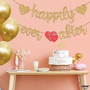 KatchOn, Gold Happily Ever After Banner - 10 Feet | Glitter Happily Ever After Sign for Bridal Shower Decorations | Wedding Shower Decorations | Wedding Decorations for Home Party, Engagement Party