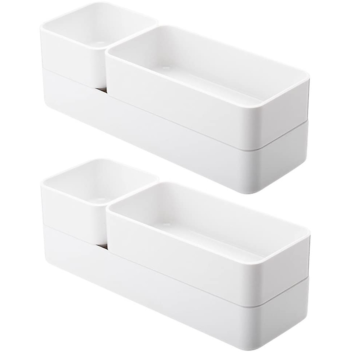 RAUVOLFIA Plastic Drawer Organizer Set, Bathroom Vanity Drawer Organizer Trays Dividers, Versatile Storage Bins for Makeup, Jewelry and Office, Desk, Bathroom, Bedroom, Kitchen (White-6 Pack)