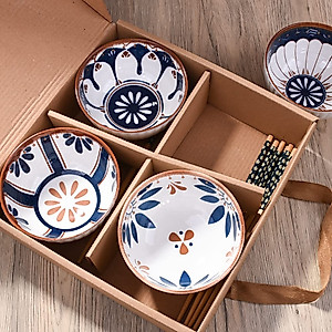 Ceramic Rice Bowls and Chopstick Set of 4,A Good Gift for Friend and Family (RS)