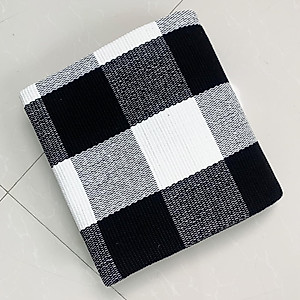 USTIDE Buffalo Plaid Checkered Area Rug 4x6Ft Black and White Area Rug Cotton Woven Indoor Outdoor Carpet for Living Room Bedroom Dining Room Kitchen