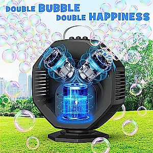 QXNEW Bubble Machine for Kids - Automatic Bubble Blower with 2 Fans Portable Rotatable Bubble Maker for Toddlers 18000+ Per Minute, Operated by Batteries Outdoor Toys for Birthday Wedding Party