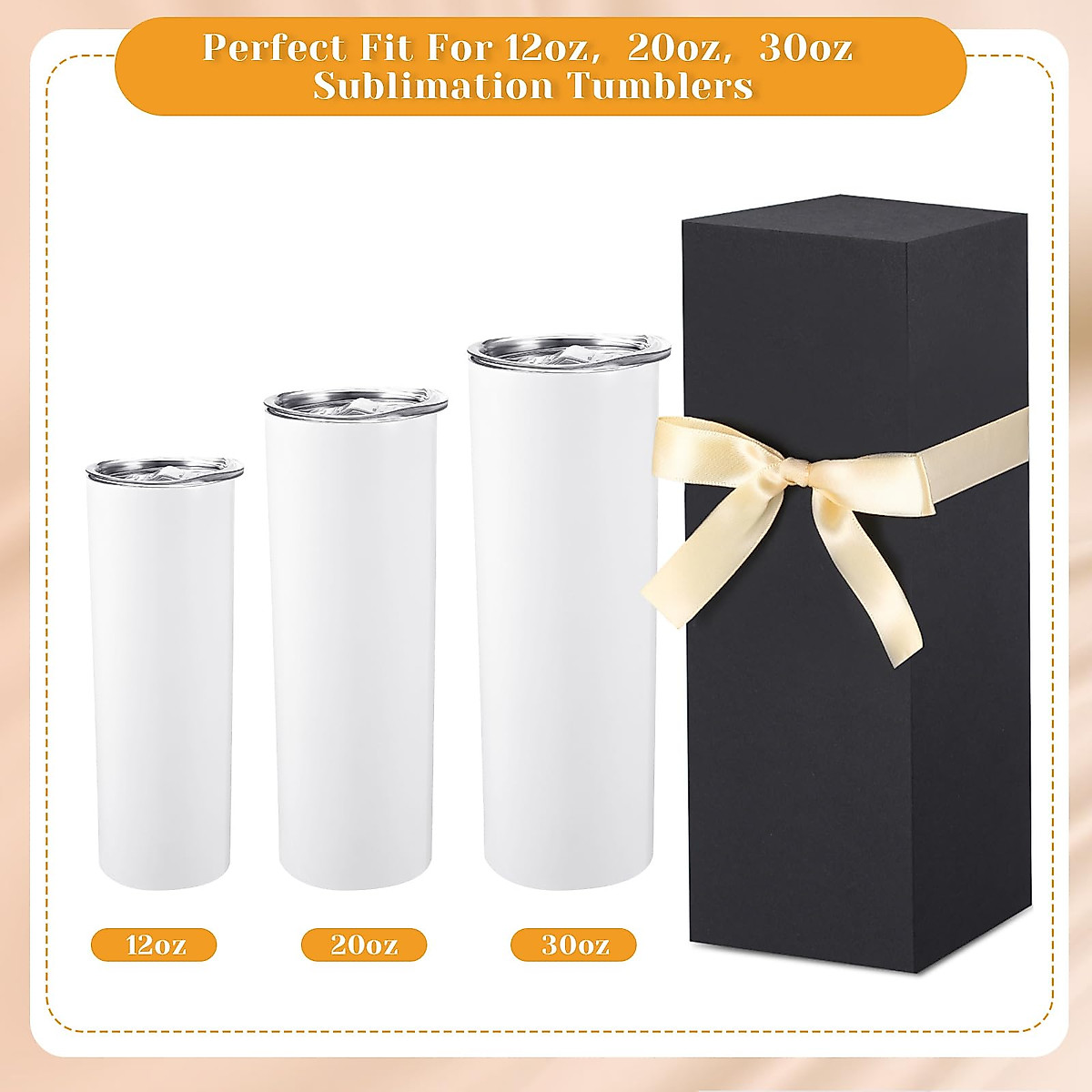 Qilery 24 Pcs Gift Boxes for Sublimation Tumblers Gift Box with Ribbon for 12oz, 20oz, 30oz Heat Press Sublimation Blanks Tumblers Skinny Tumbler Gift Boxes for Shipping Wrapping (Black)