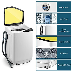 Portable Washing Machine, ARLIME Compact Mini Full-Automatic Laundry 2-In -1 Washer & Spin Dryer 7.7lbs Capacity W/Drainage Pump & Long Hose For Condo, Apartments, Dorms, RV’s Camping Living (Yellow)