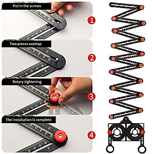 Multi Angle Aluminum Alloy Measuring Ruler, 16-Sided Angle Measurement Tool with Hole Punch Locator, Aluminum Alloy Multi-Function Angle Ruler (16-Sided)