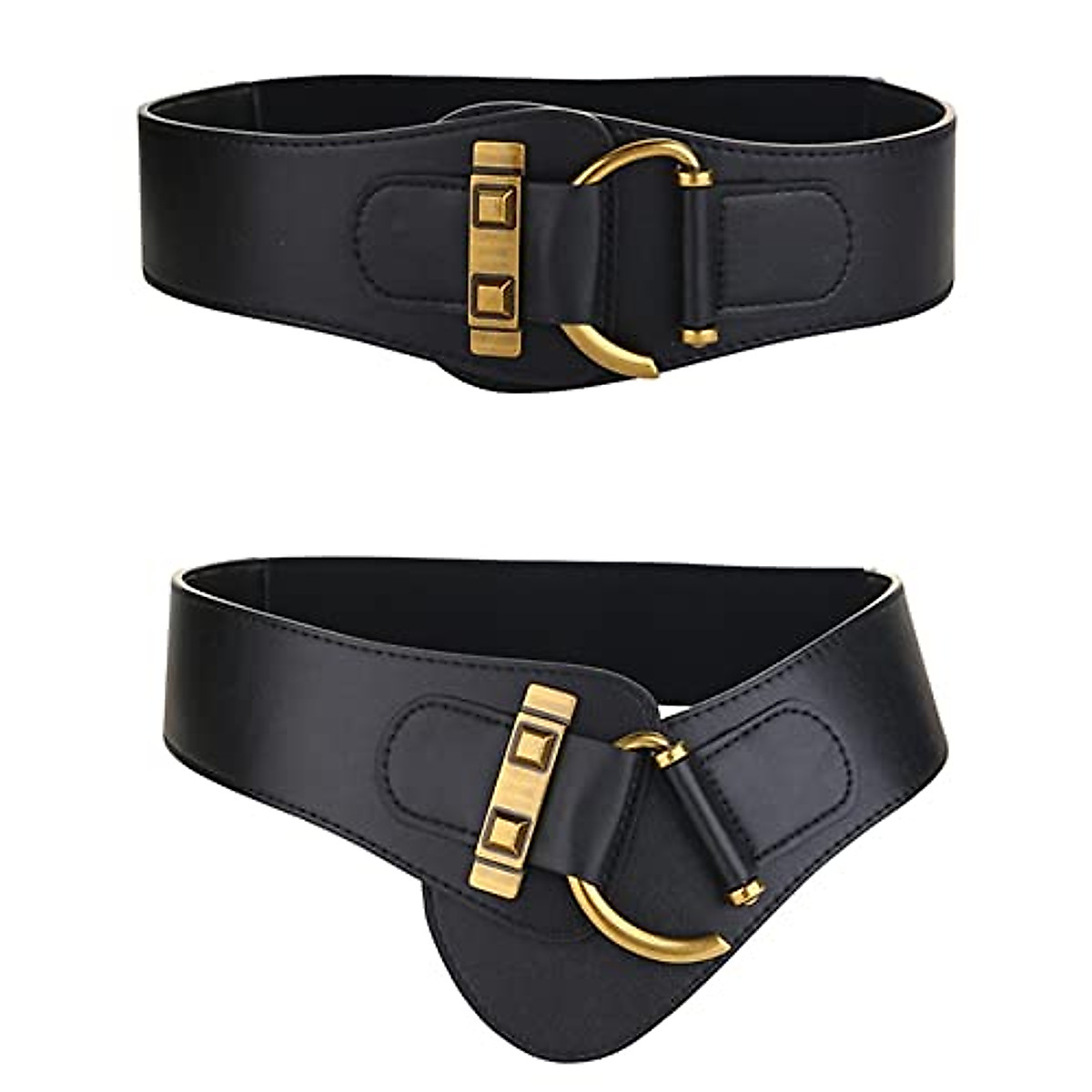 Toptim Womens Elastic Waist Belt Vintage Leather Wide Waistband (Waist 25-35", Black)