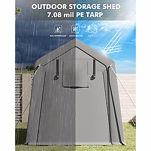 VORTEXTOVE Motorcycle Storage Sheds 7x15 FT, Portable Shed with Rolled up Zipper Door, Waterproof, Storage Tent Heavy Duty for Motorcycle, Bike, Firewood, Garden Tools, Grey