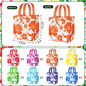 Teling 24 Pcs Hibiscus Party Tote Bags Hawaiian Non Woven Gift Bags with Handles for Tropical Aloha Luau Tiki Summer Party Supplies