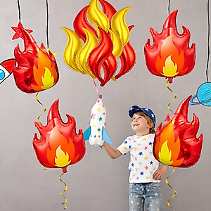 18 Pcs Fire Truck Birthday Party Supplies 32 Inch Fire Balloons Aluminum Firefighter Birthday Party Decorations 24 Inch Flame Balloons Fireman Theme Kids' Party Balloons for Campfire Hunting Decor
