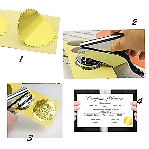2" Gold Foil Blank Notary Certificate Wafer Medal Seals Labels/Envelope Package Seals Serrated Edge Color Coding Awards Legal Embossing Stickers (300 per roll