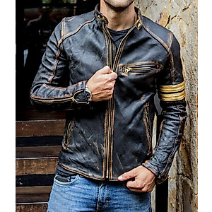 Men's Elite Vintage Cafe Racer Motorcycle Distressed Leather Jacket (XL), Black, A58
