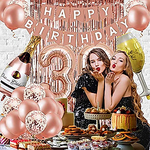 30th Birthday Decorations for Women, Rose Gold 30 Birthday Party Decoration for Her, 30th Happy Birthday Banner Kits Rosegold Balloons Decoration for Girls Women 30th Birthday Party Supplies