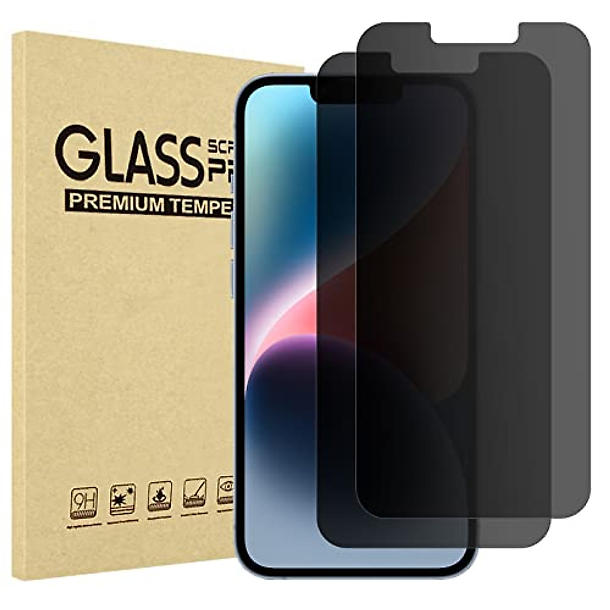 ProCase (2 Pack) iPhone 14 / iPhone 13 / iPhone 13 Pro 6.1 Inch Privacy Screen Protector, 9H Anti Spy Dark Tempered Glass Screen Film Guard for iPhone 14 2022 / iPhone 13/13 Pro 2021, Bubble-Free