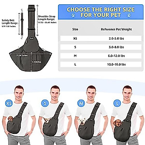 SlowTon Dog Carrier Sling, Thick Padded Adjustable Shoulder Strap Dog Carriers for Small Dogs, Puppy Carrier Purse for Pet Cat with Front Zipper Pocket Safety Belt Machine Washable (Grey M)