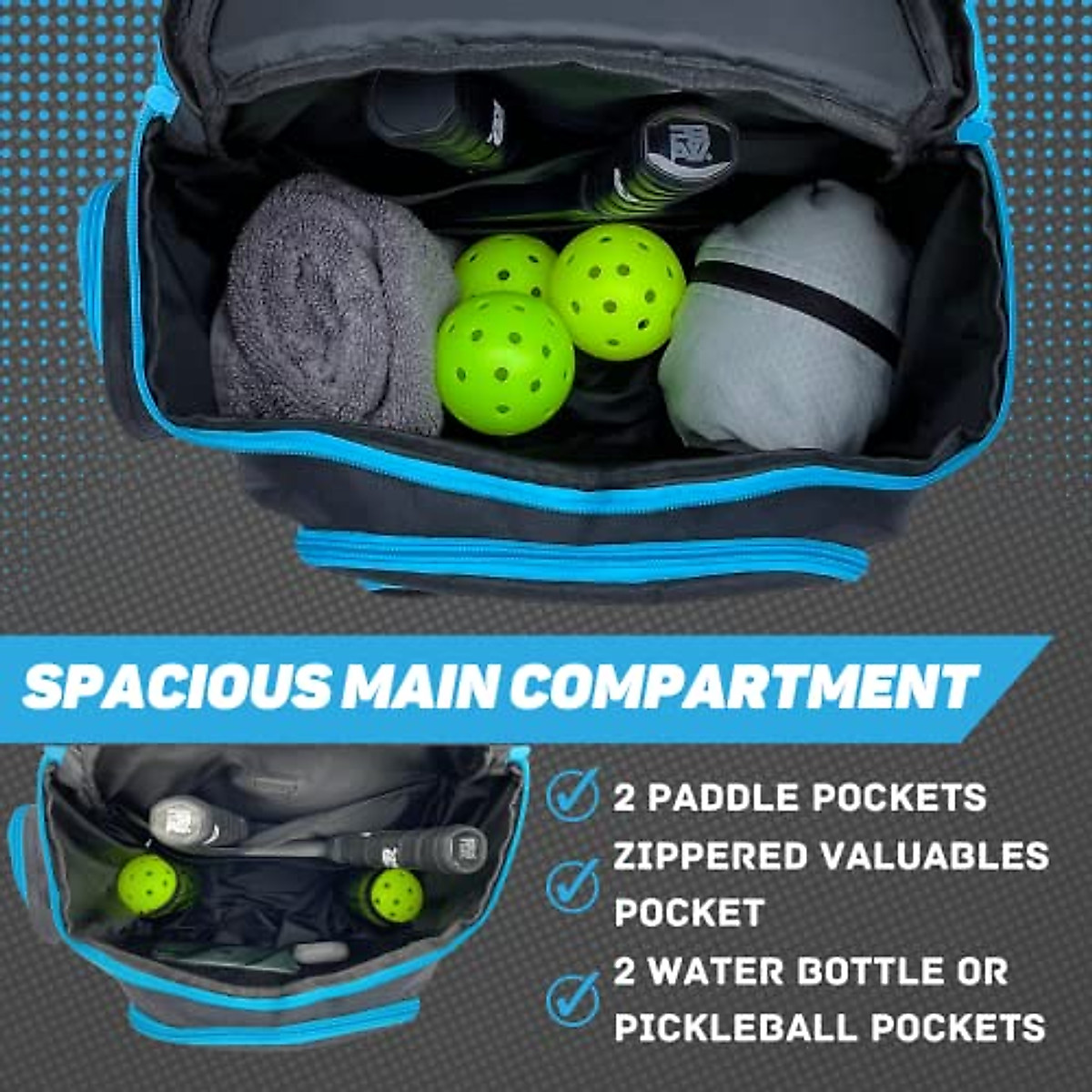 Pickleball Backpack for Men and Women - Fits 2 to 4 Paddles - Shoe Compartment, Fence Hook, Storage Pockets for 2 Water Bottles, Pickleballs, Clothing, Racquet/Paddle Storage - Pickleball Bag