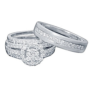 jsjewels 4ct Diamond 14k White Gold Fn 925 Engagement Wedding His & Hers Trio Ring Set