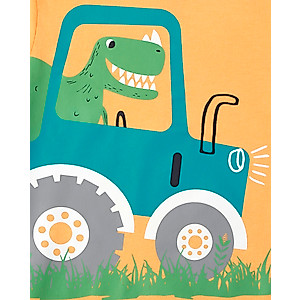 The Children's Place Baby Toddler Boys Short Sleeve Crew Neck Tees, Dino Farmer 4-Pack, 4T