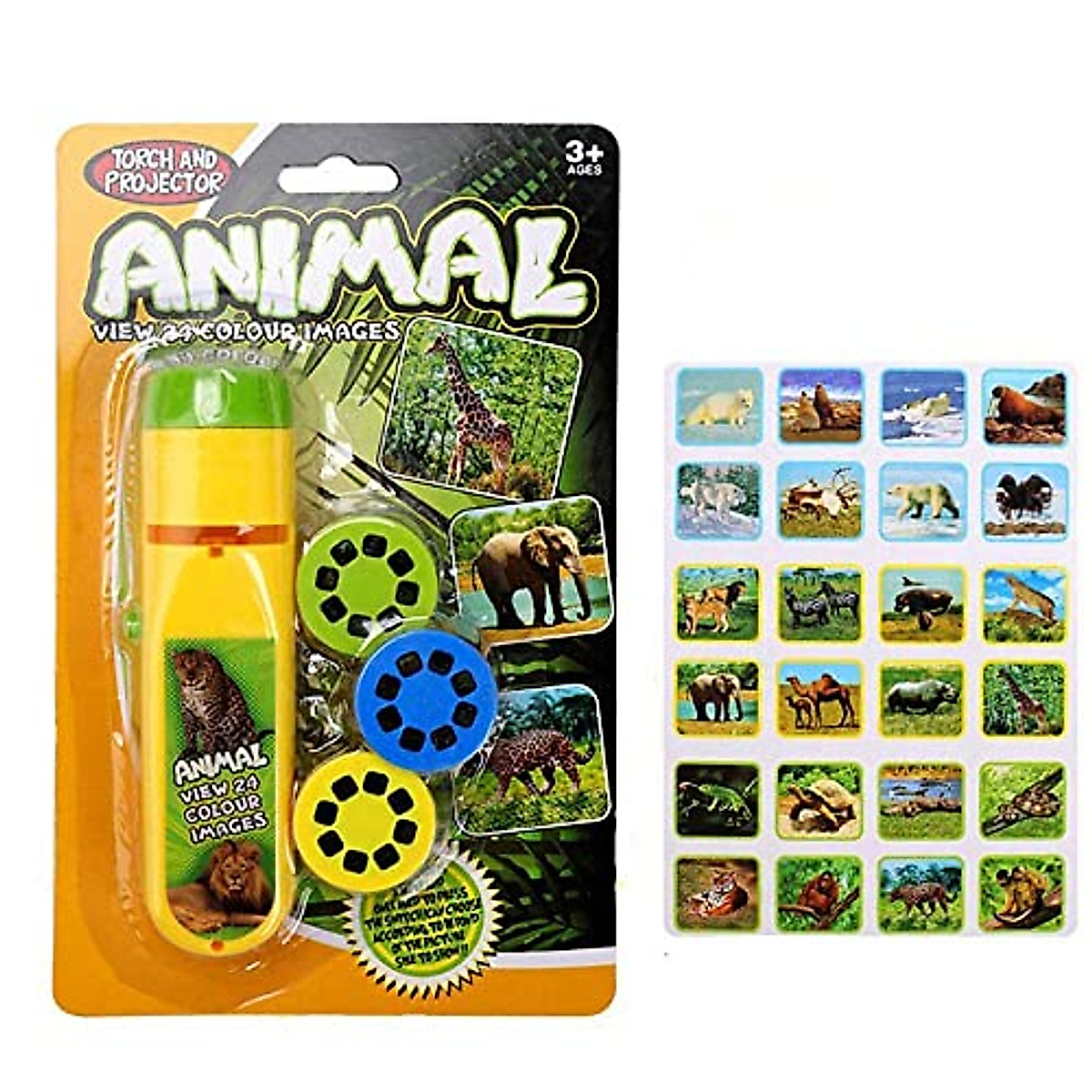 Mazu Homee Torch Projector Slides Projector Torch Projection Light Torches lamp Flashlight Educational Learning Bedtime Night Light Study Learning Fun Toys for Baby Toddlers (Animal)