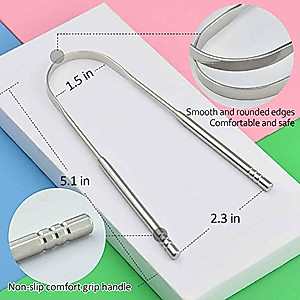 Tongue Scraper with Mini Hooks (2 Pack) Tongue Cleaner Medical Grade Stainless Steel Tongue Cleaning Tools for Adults and Kids Oral Care Eliminate Bad Breath Tongue Brush