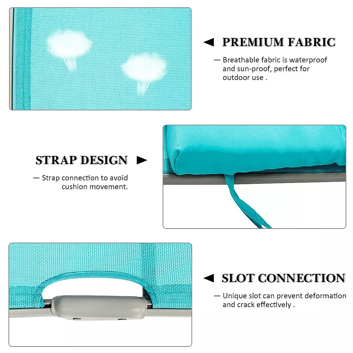 VcJta Patio Folding Chaise Lounge Chair with Turquoise Cushion Lightweight Recliner for Outdoor Relaxation & Comfort