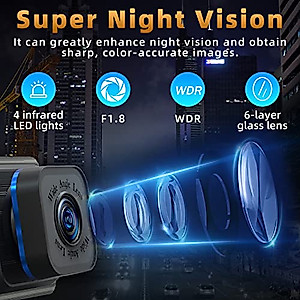 Dash Cam Front and Rear, 4K Full HD Dashcam for Cars,170°Wide Angle Dashboard Cameras with 3 Inches, Super Night Vision, G-Sensor, Loop Recording, 24 Hours Parking Monitor with 32GB Card