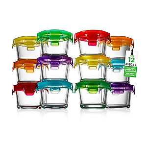 NutriChef 12PC Food Storage Containers - 4.48oz Mini Stackable Superior Premium Glass Meal-prep w/Airtight Locking Lid, BPA-Free Leakproof, Freezer-to-Oven-Safe, For Baby Food Snacks Fruits & Nuts