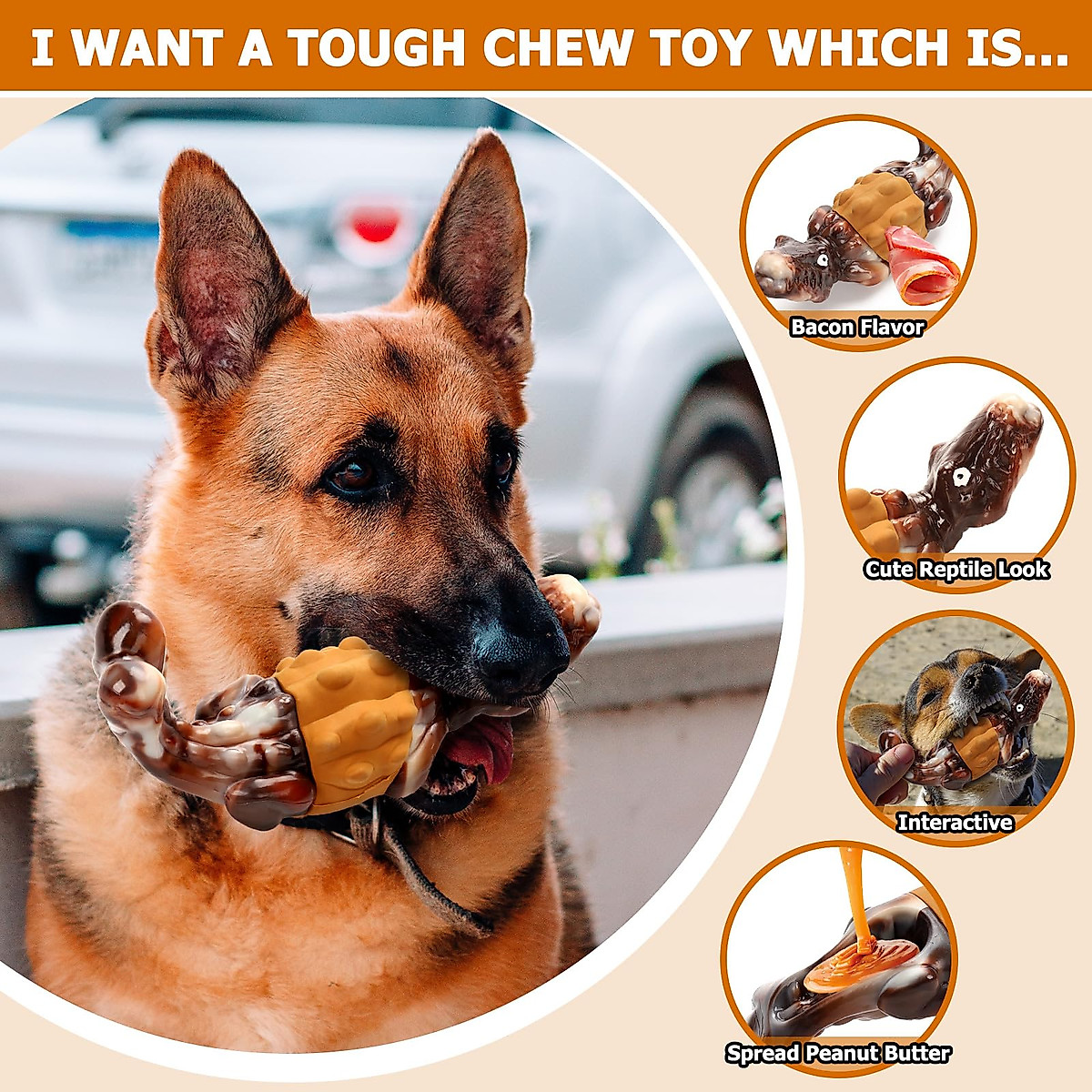 KGPERGU Dog Chew Toys for Aggressive Chewers Large/Medium Breed, Super Chewer Dog Toys, Indestructible Dog Toys, Rubber Dog Chew Toys, Tough Dog Toys to Keep Them Busy, Bacon Flavor