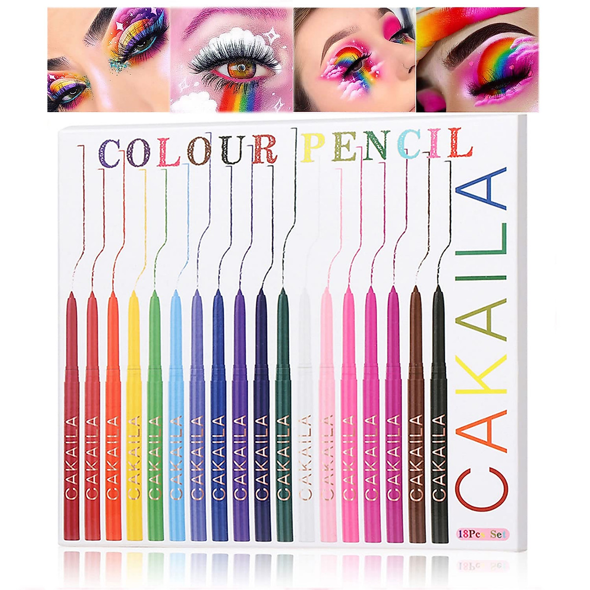 18 Colors Eyeliner Pen Set, Eye Shadow Pencil, Pearl Eyeliner Kit Metallic Eyeliner Pencil Glitter Colored Eyeliner for Women Eye&Lip Liner Professional Waterproof Retractable Eyeliner (18PCS)