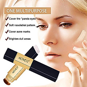 Colour Changing Foundation Stick, Colour Changing Concealer with Brush, Concealer Full Coverage Dark Circles, Pore, Acne Marks and Fine Lines, Waterproof and Sweatproof, Easily Create Nude Makeup