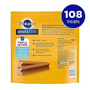 PEDIGREE DENTASTIX Toy/Small Dog Dental Treats Original Flavor Dental Bones, 1.68 lb. Value Pack (108 Treats)