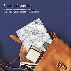 Fintie Case with Built-in Pencil Holder for iPad 6th / 5th Generation - Lightweight SlimShell Cover with Translucent Frosted Back, Supports Auto Wake/Sleep for iPad 9.7 Inch 2018/2017, Marble White