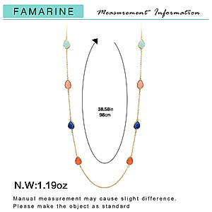 FAMARINE Multicolor Resin Beaded Chain Long Scatter Necklace for Women, Red Blue Green Orange